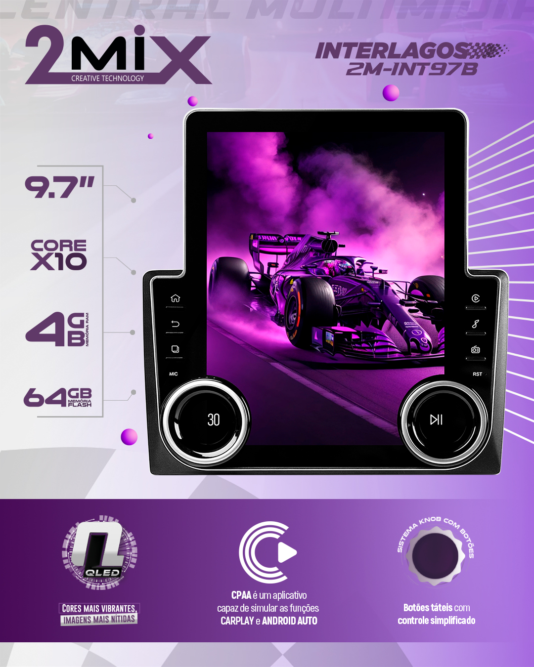 CENTRAL MULTIMIDIA 2MIX ANDROID 9,7" INTERLAGOS - 2 MiX