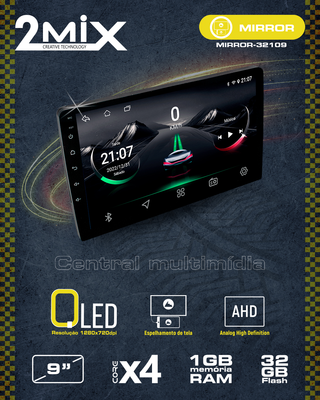 CENTRAL MULTIMIDIA 2MIX ANDROID 9" MIRROR - 2 MiX